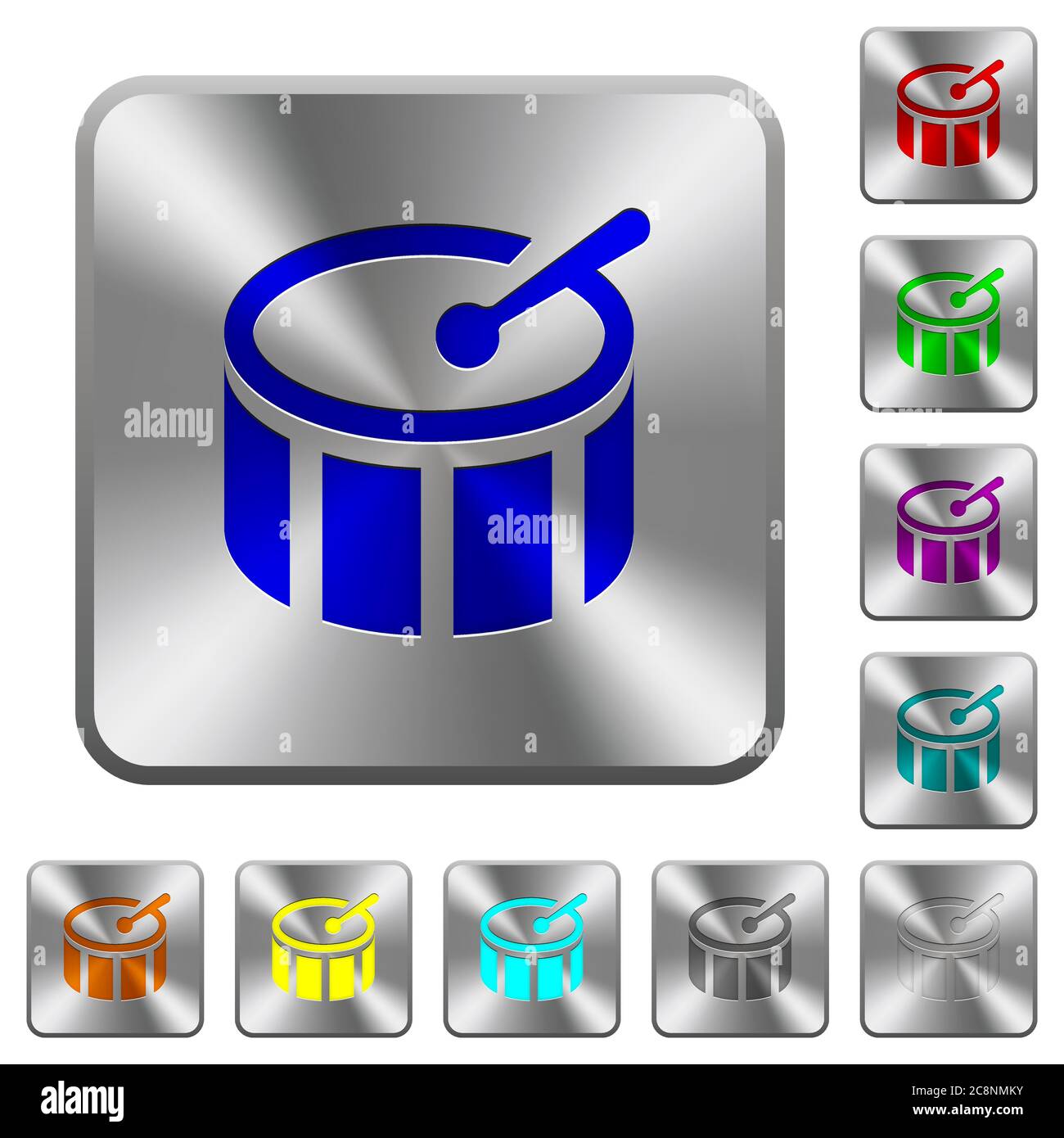 Engraved drum icons on rounded square steel buttons Stock Vector Image ...