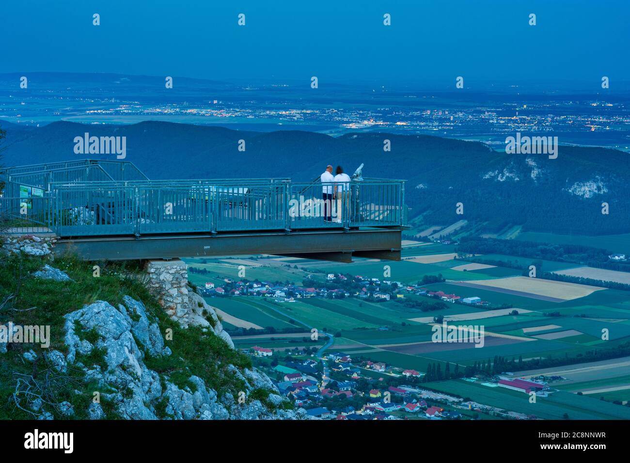 Naturpark Hohe Wand: observation platform Skywalk, people, view to ...