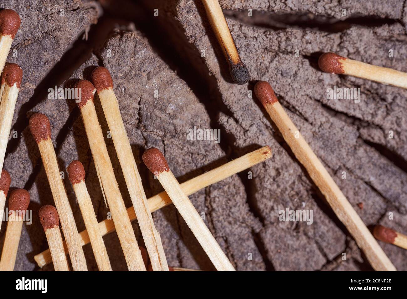 wooden matches lie on the wooden frame. Close-up Stock Photo - Alamy