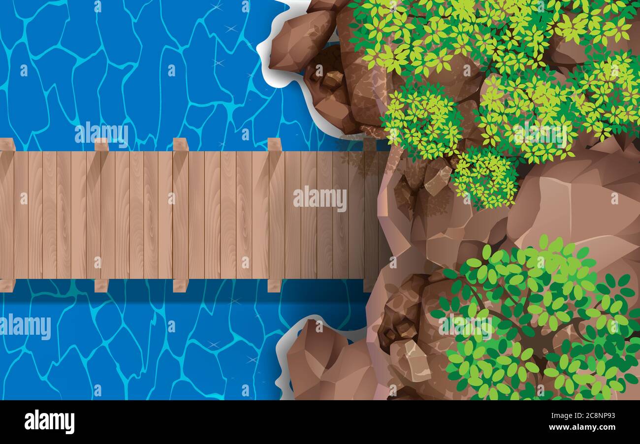 top view wooden bridge in the cave at the beach Stock Vector Image ...