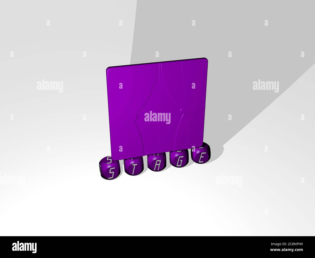3D illustration of stage graphics and text made by metallic dice ...