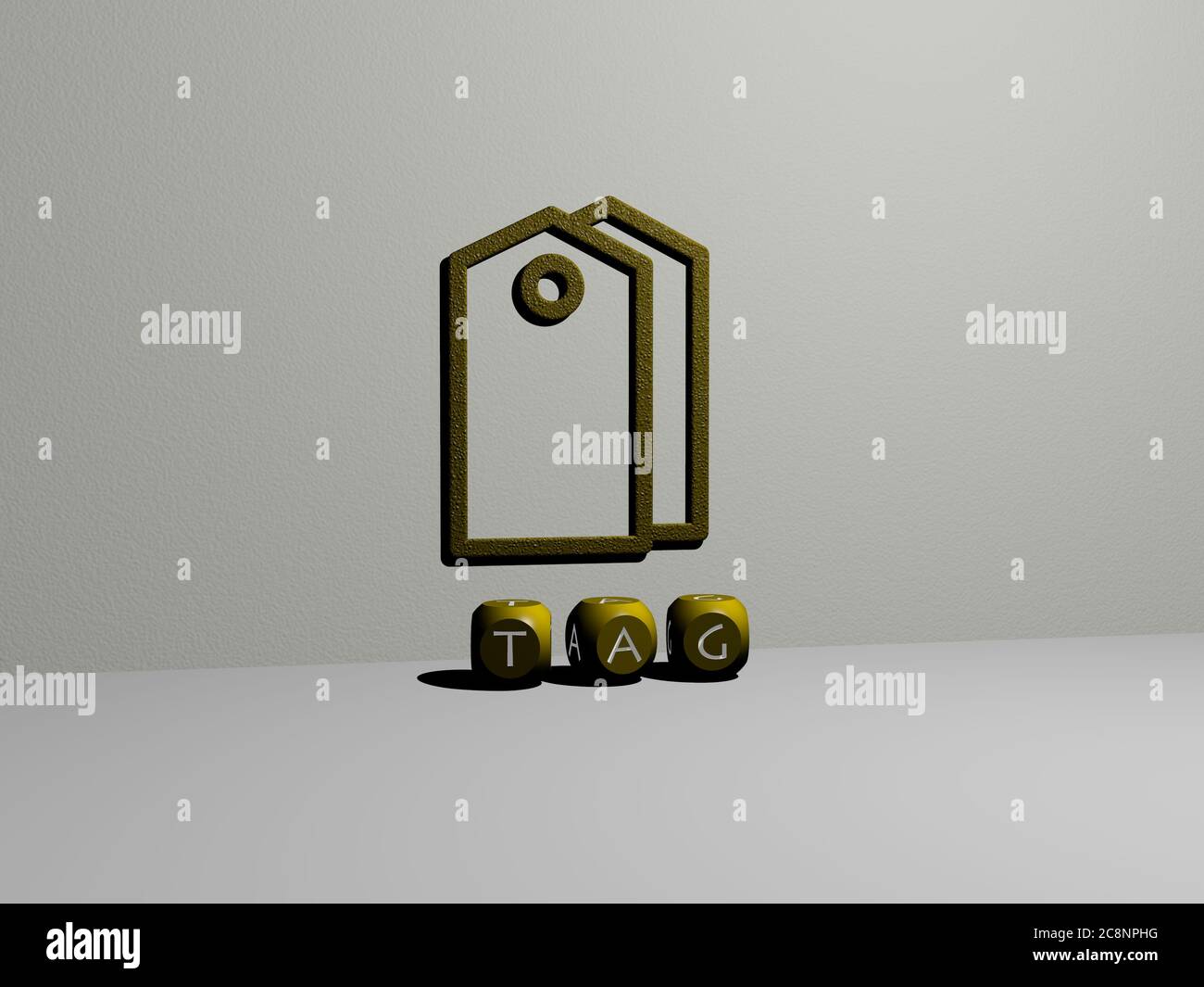 3D representation of TAG with icon on the wall and text arranged by ...