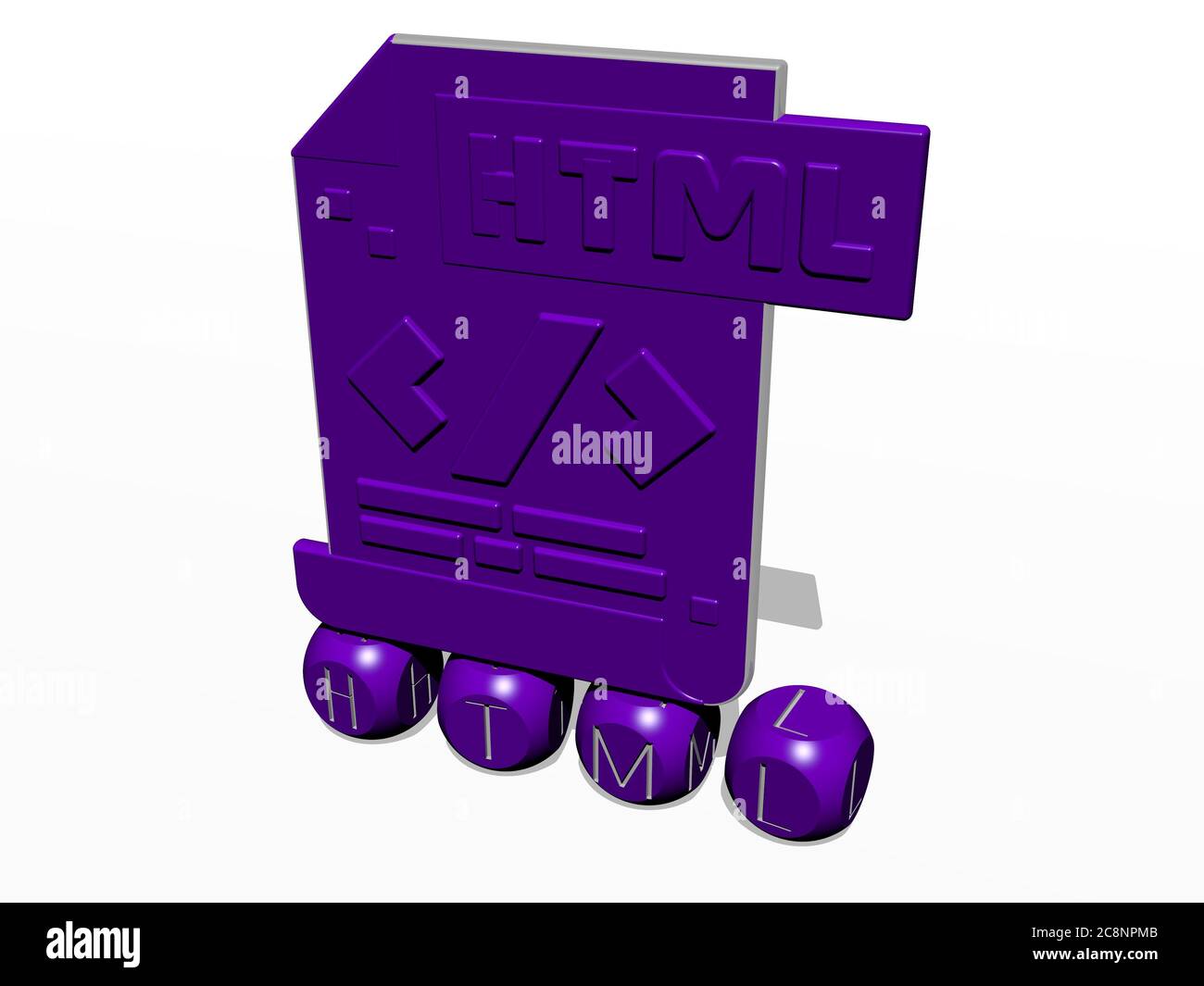3D representation of html with icon on the wall and text arranged by ...