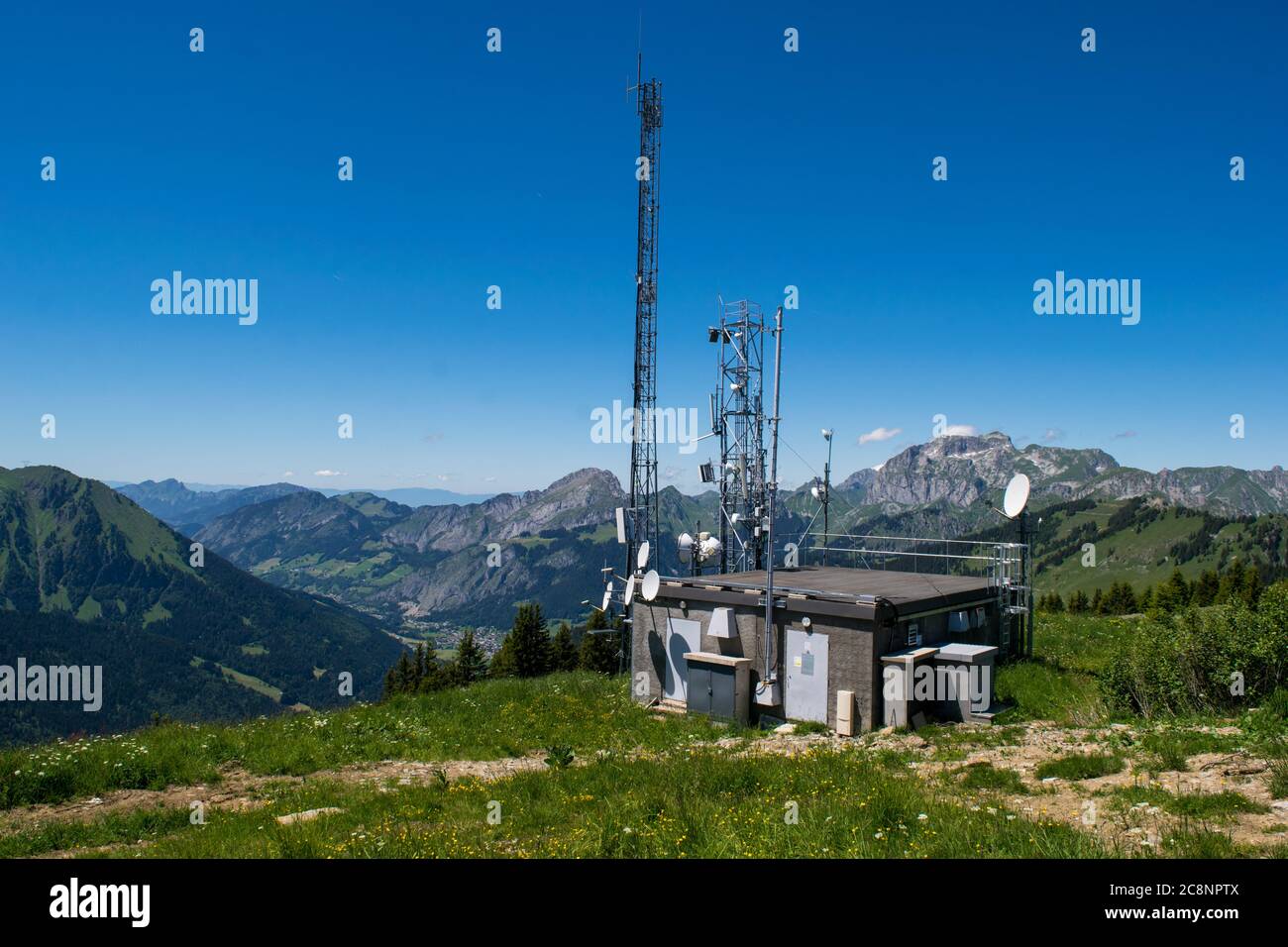 Mountaintop weather station overlooking Chatel Stock Photo - Alamy