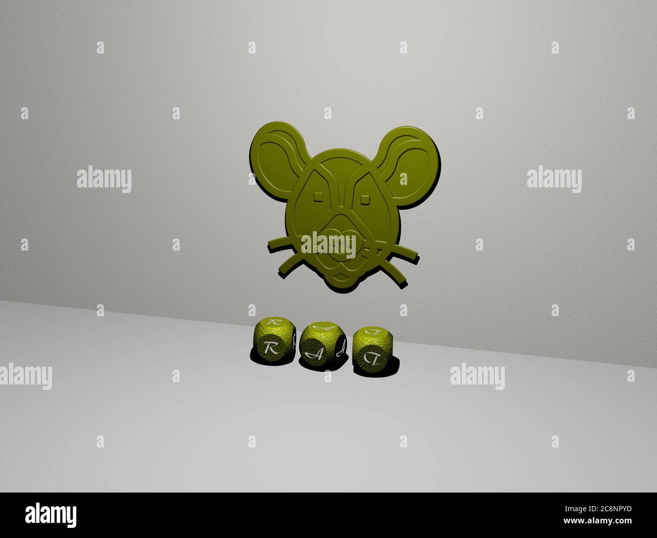 3D graphical image of rat vertically along with text built by metallic ...