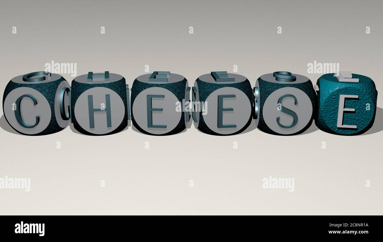 crosswords of CHEESE arranged by cubic letters on a mirror floor ...