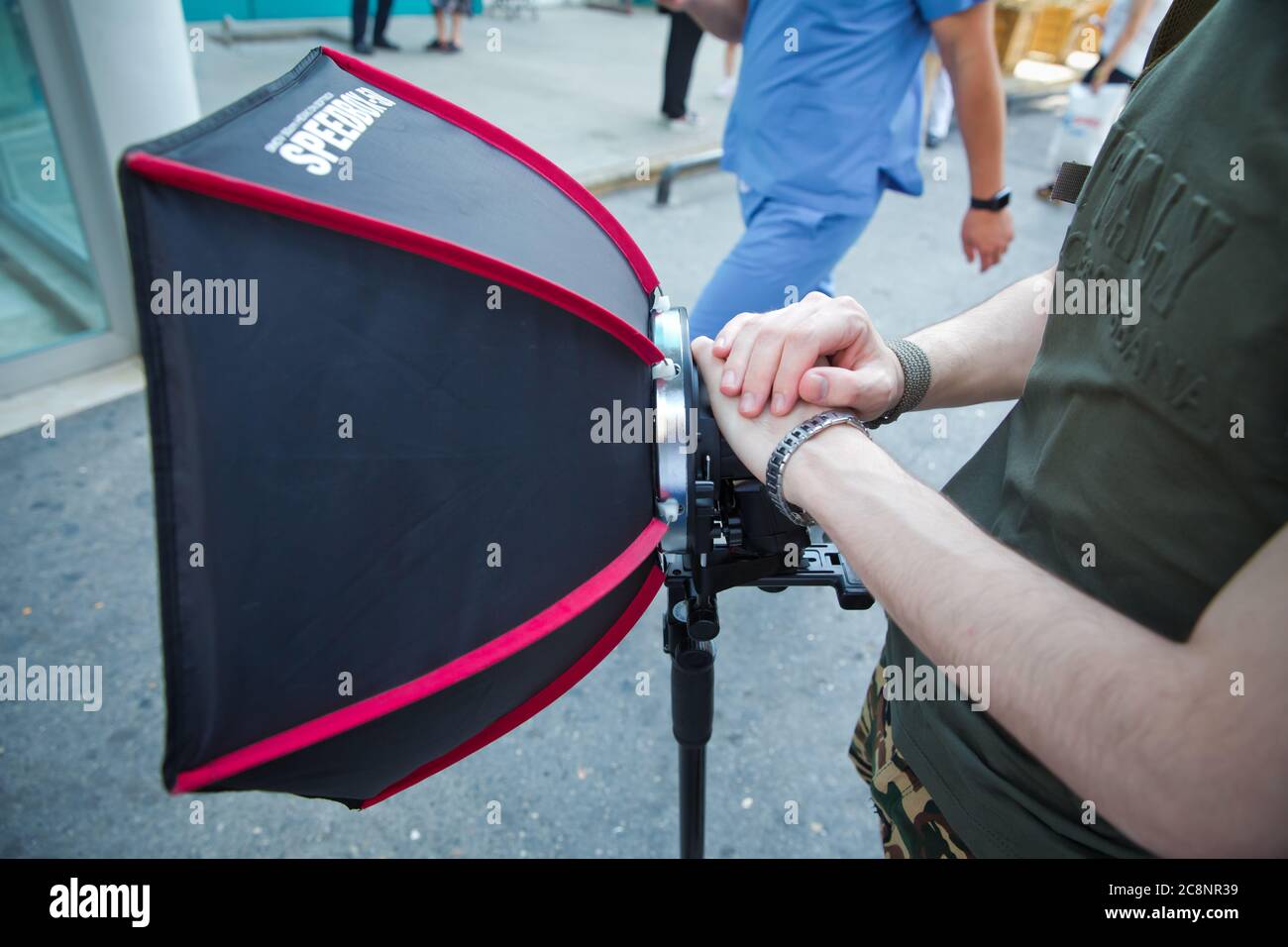 Azerbaijan baku : 26.06.2020 . Soft-box Diffuser Flash . Professional ...