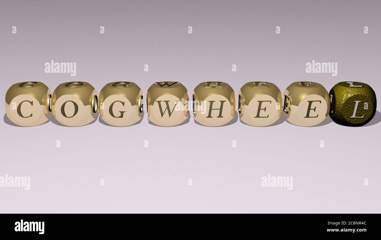 crosswords of COGWHEEL arranged by cubic letters on a mirror floor ...