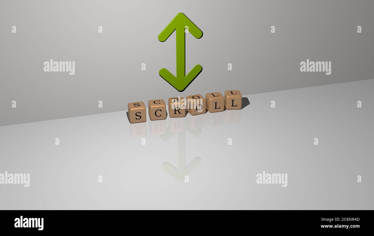 3D representation of SCROLL with icon on the wall and text arranged by ...
