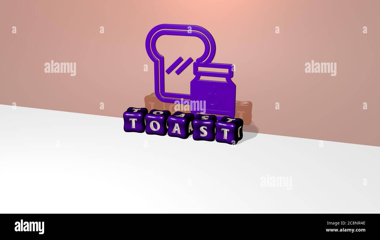 3D illustration of toast graphics and text made by metallic dice ...