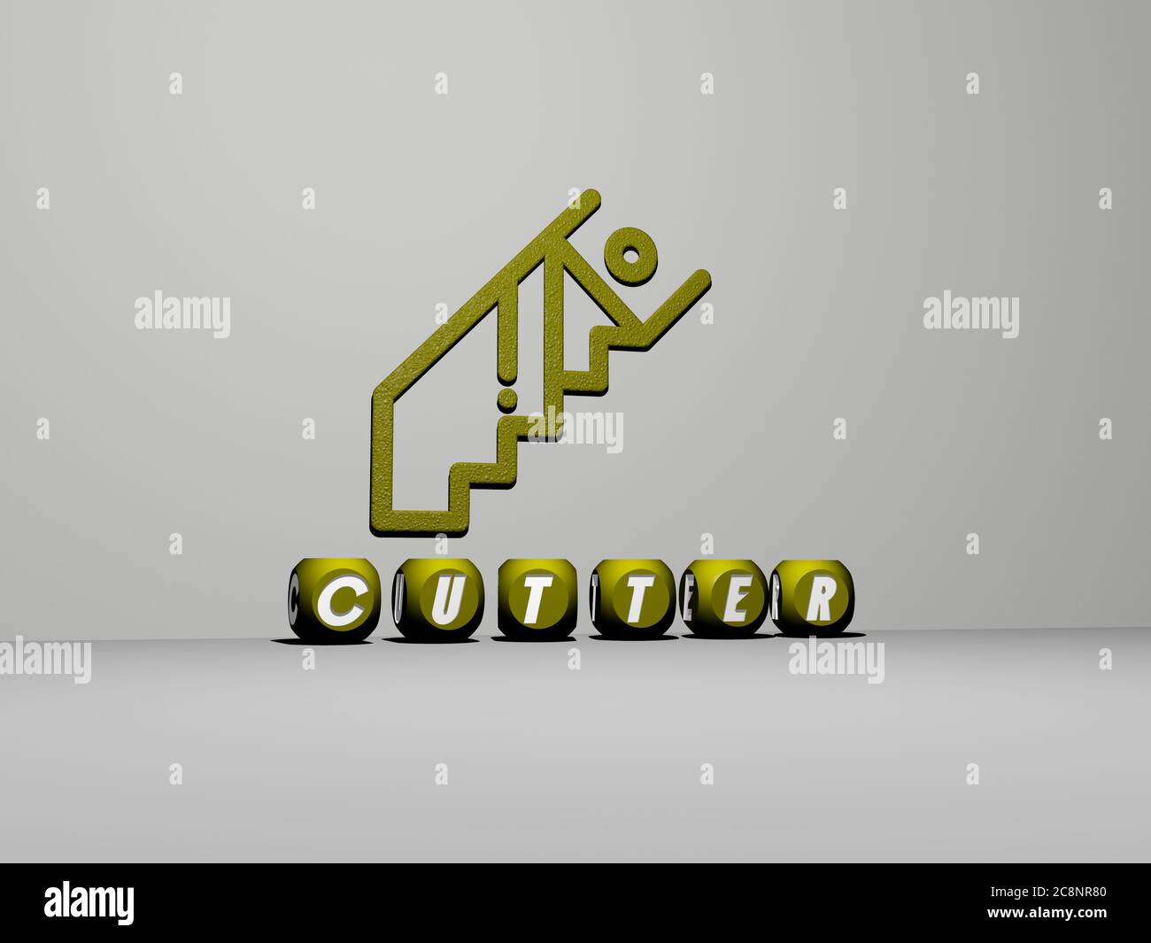 3D representation of cutter with icon on the wall and text arranged by ...