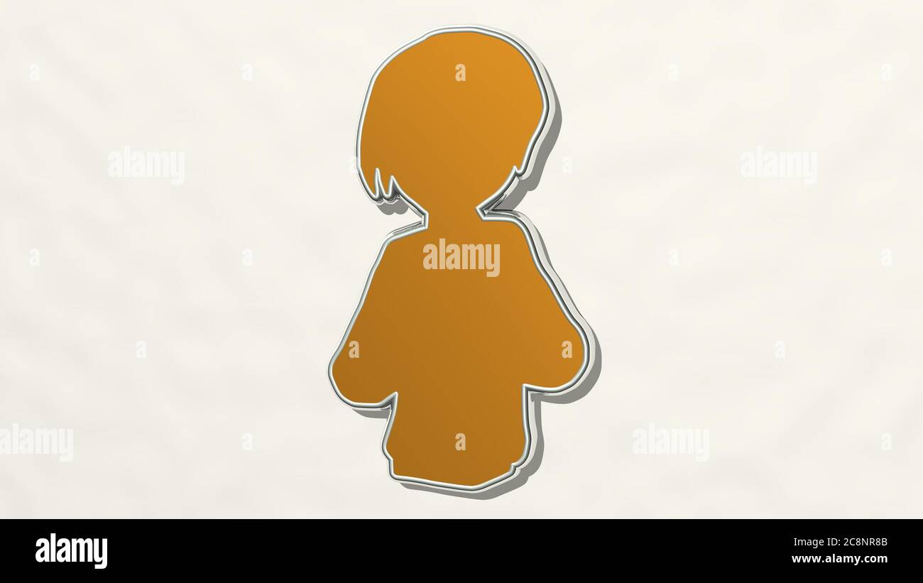 MAN on the wall. 3D illustration of metallic sculpture over a white ...