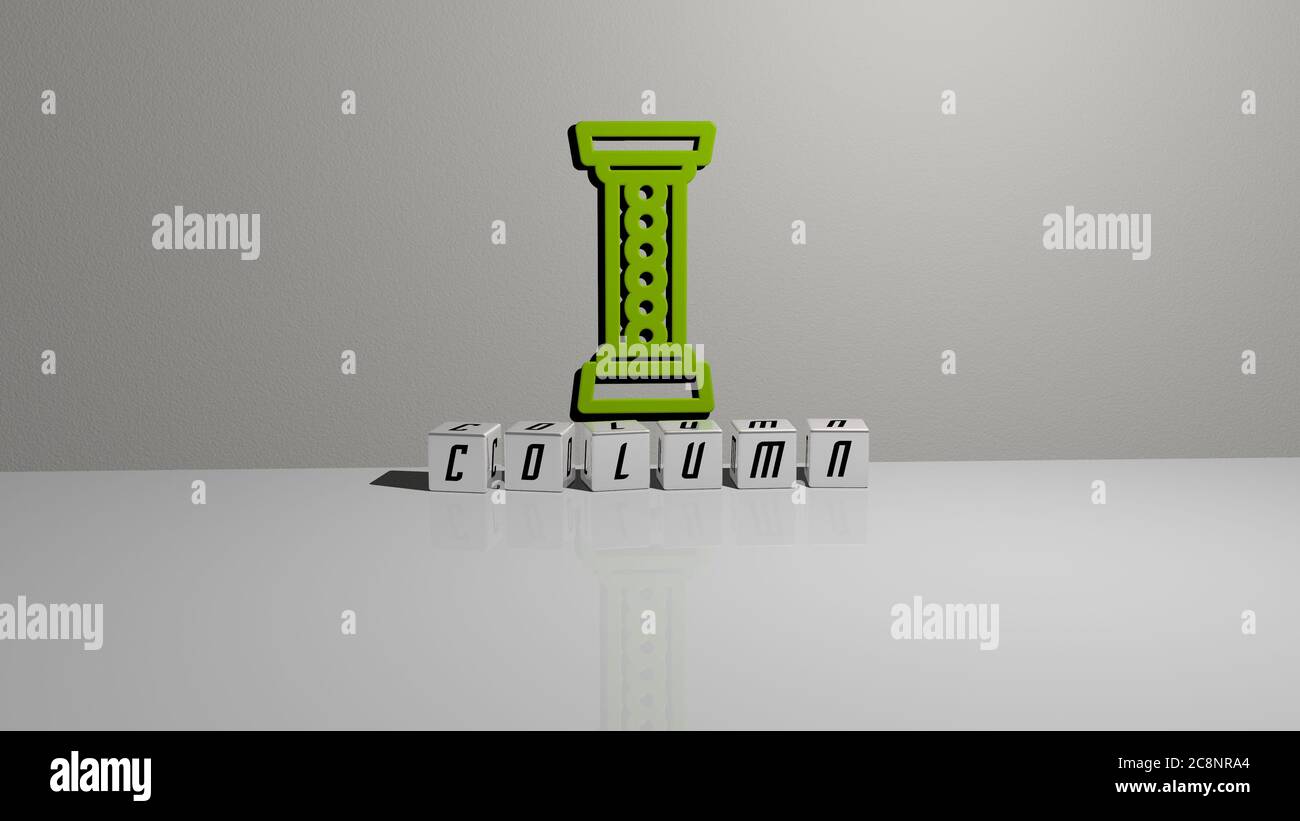 3D representation of COLUMN with icon on the wall and text arranged by ...