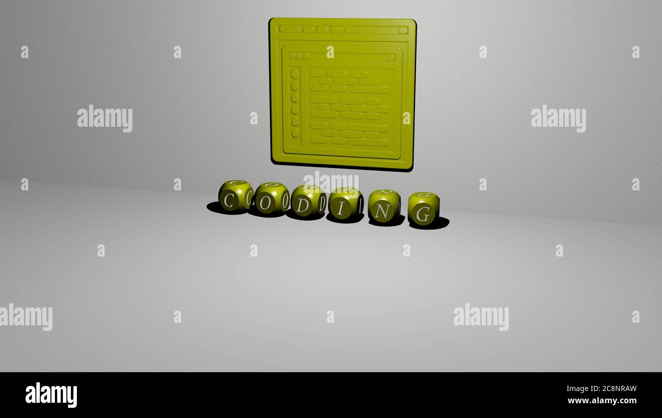 3D graphical image of CODING vertically along with text built by ...