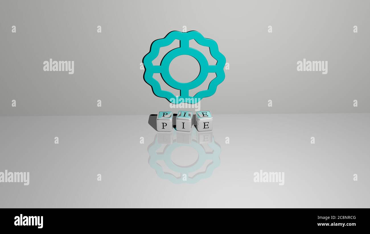 3D illustration of PIE graphics and text made by metallic dice letters ...