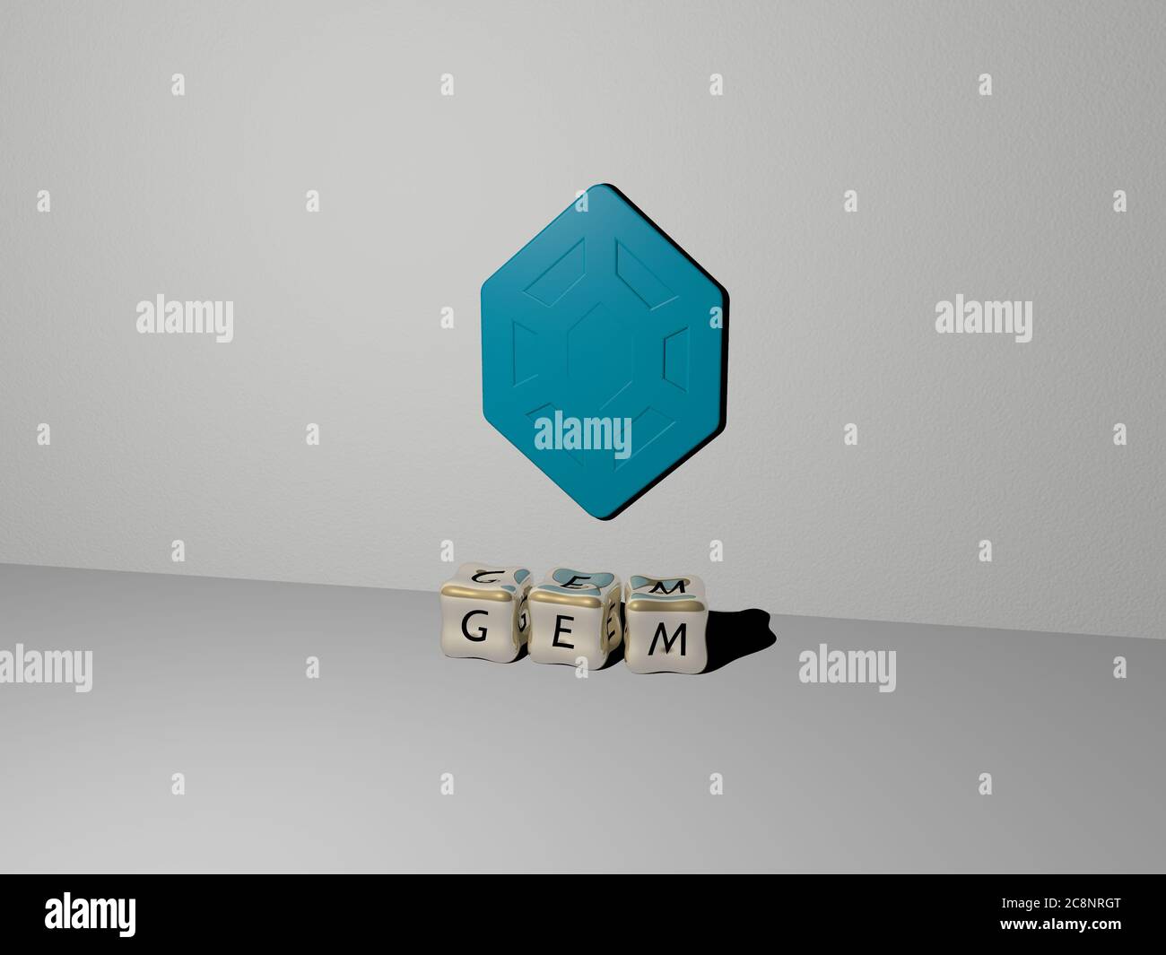3D representation of GEM with icon on the wall and text arranged by ...