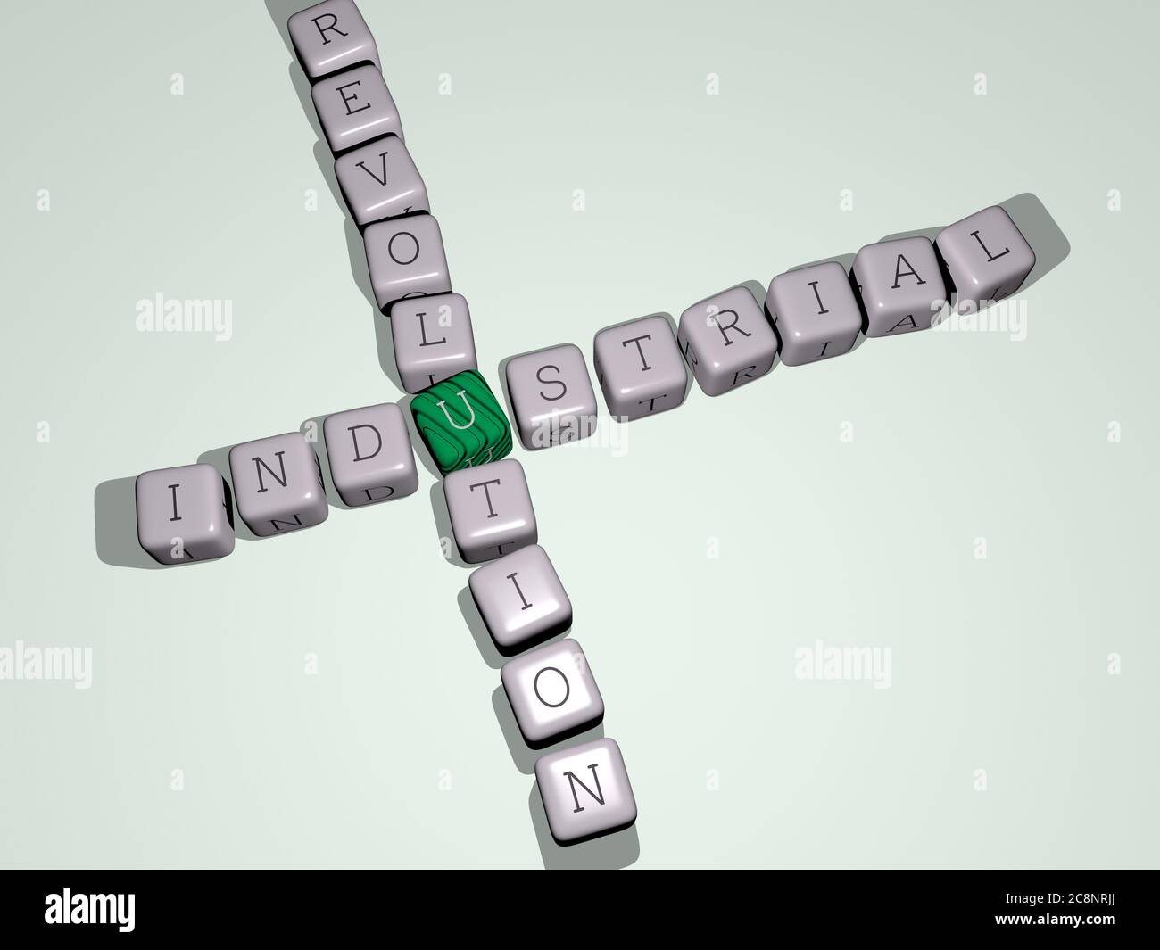 crosswords of INDUSTRIAL REVOLUTION arranged by cubic letters on a ...