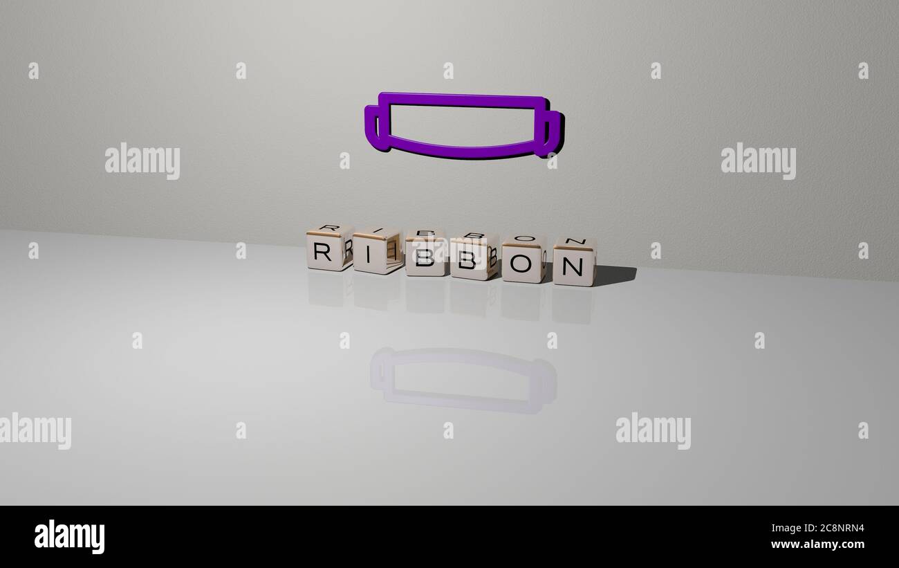3D illustration of ribbon graphics and text made by metallic dice ...