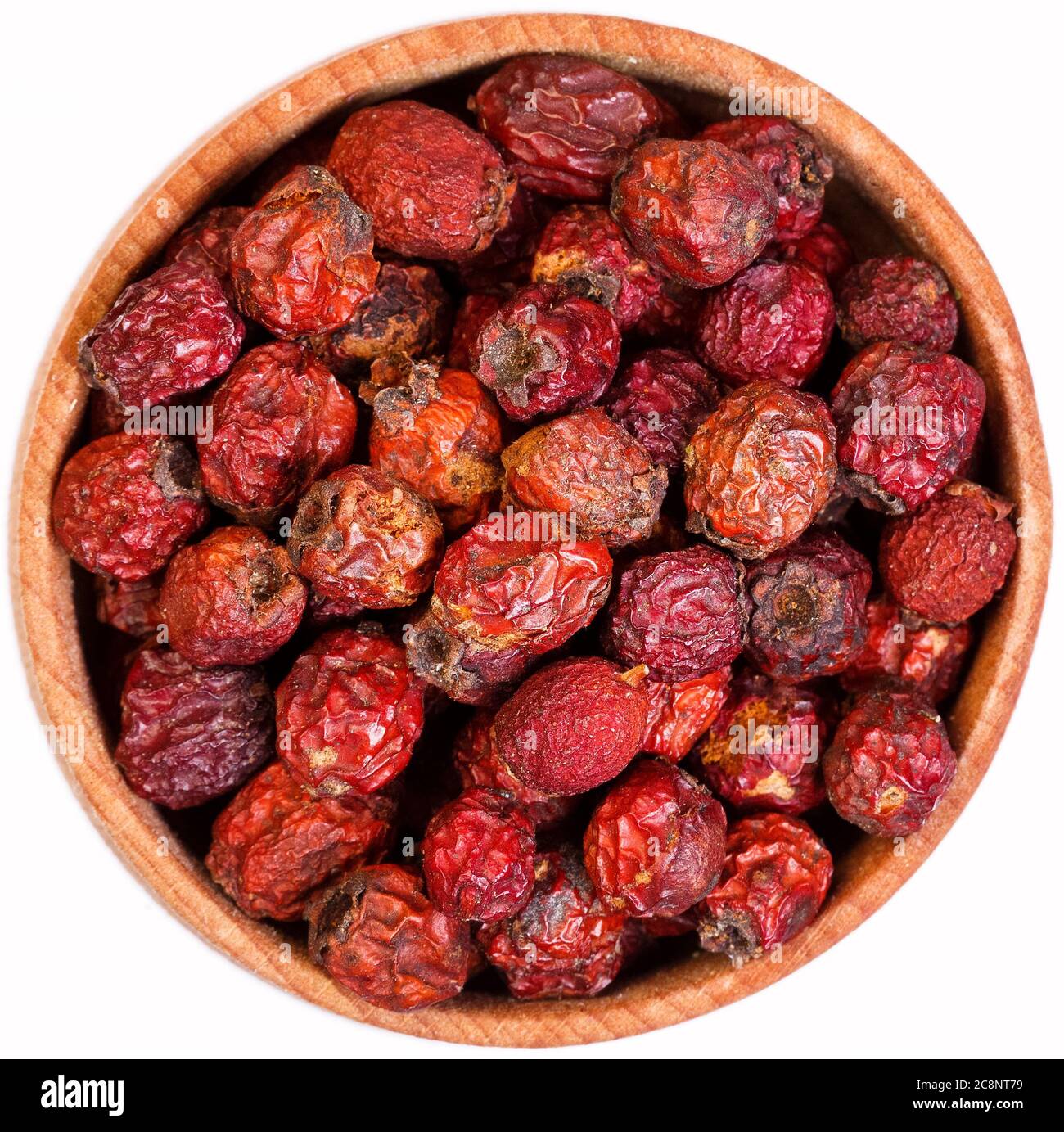 Crataegus Aestivalis berries in a small wooden bow isolated on white ...