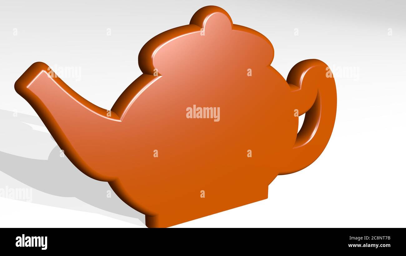 TEAPOT made by 3D illustration of a shiny metallic sculpture with the ...