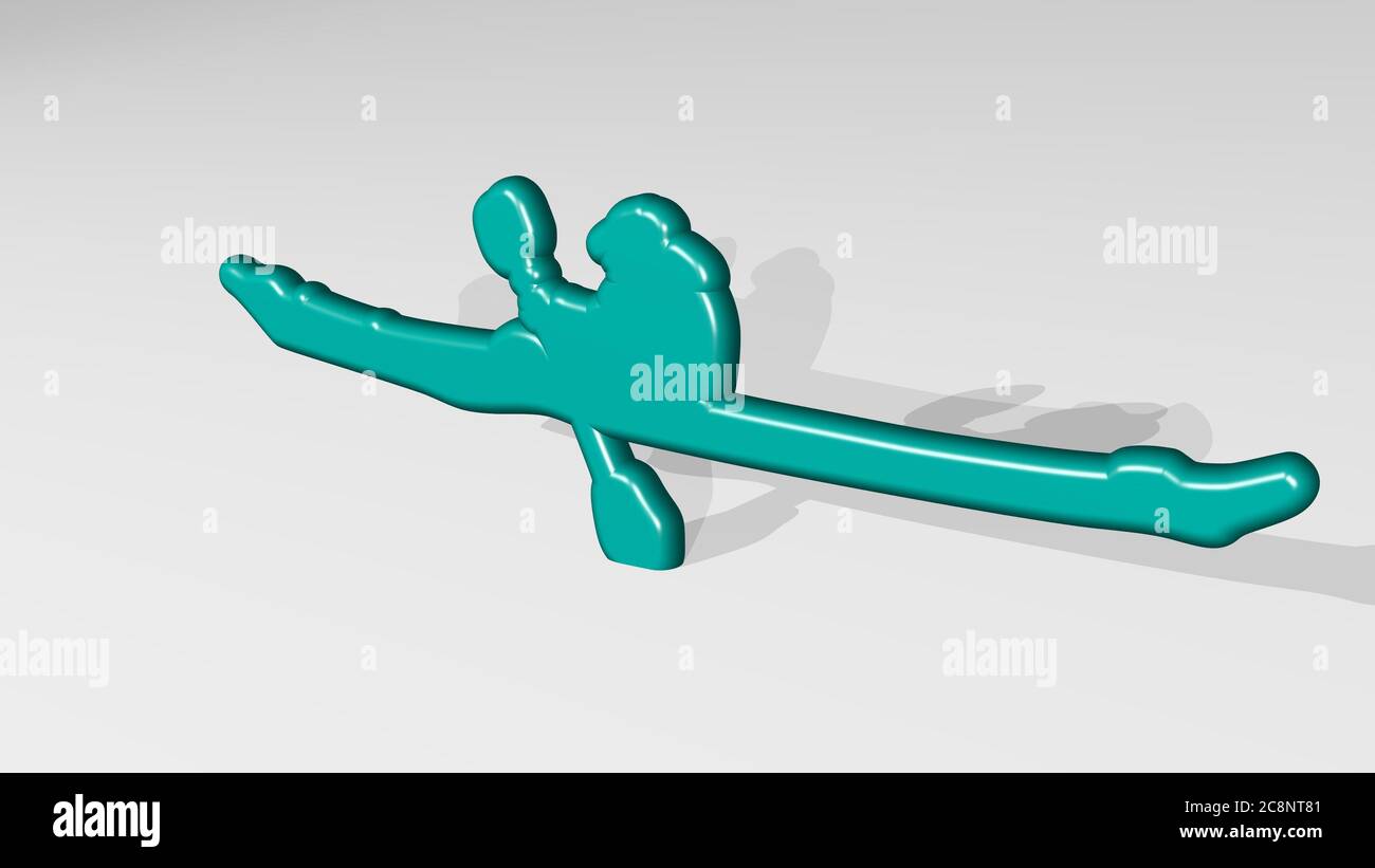 MAN ON BOAT made by 3D illustration of a shiny metallic sculpture with ...