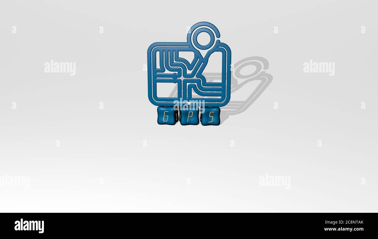 3D graphical image of GPS vertically along with text built by metallic ...