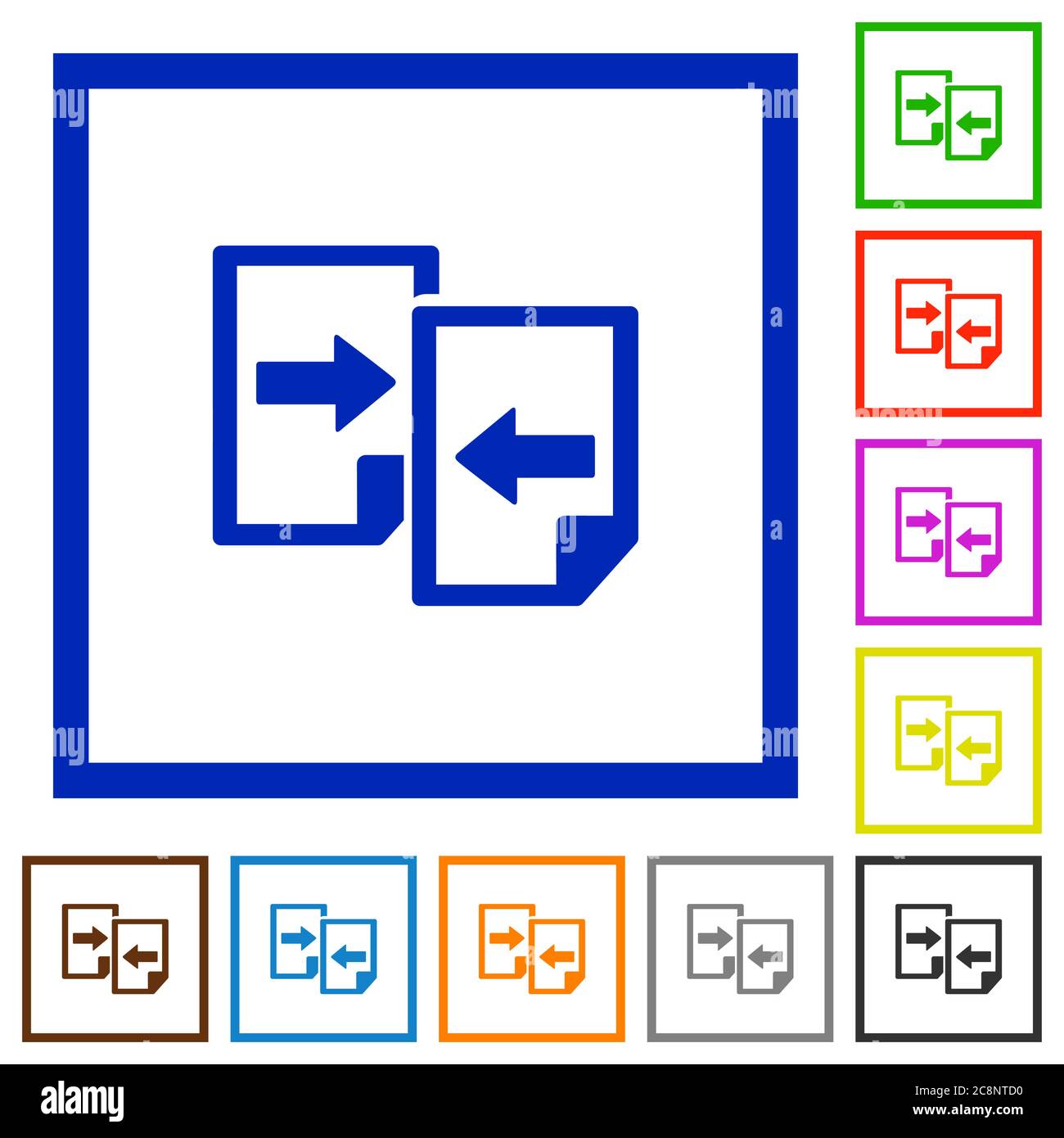 Set of color square framed share documents flat icons on white ...