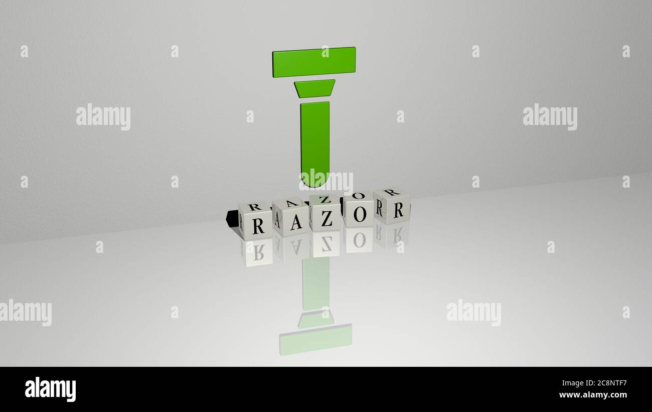 3D representation of razor with icon on the wall and text arranged by ...