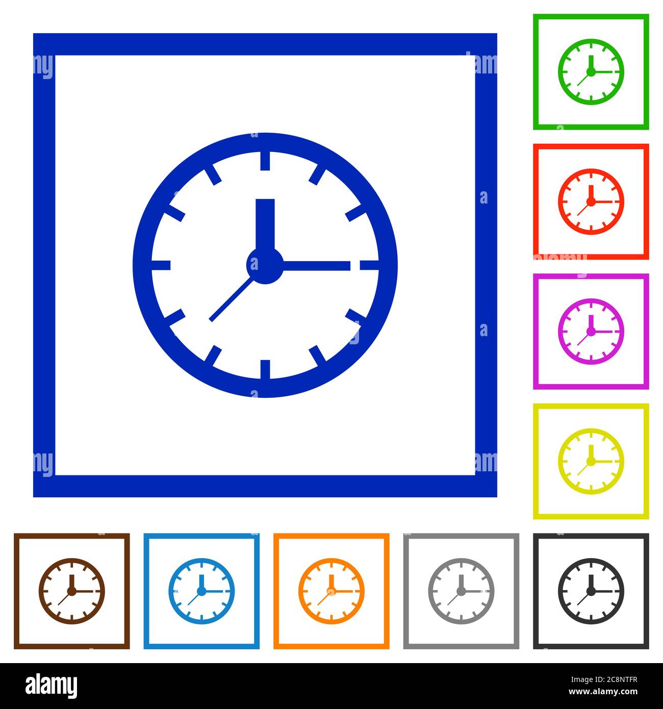 Set of color square framed clock flat icons on white background Stock ...