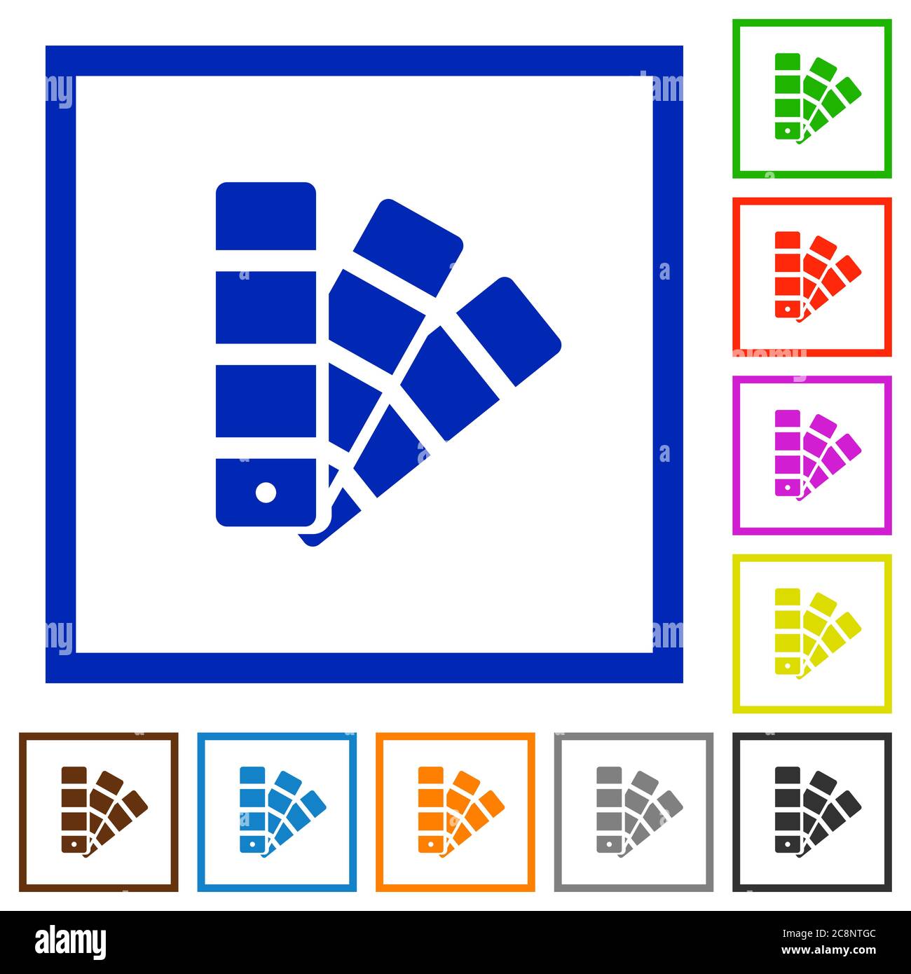 Set of color square framed color swatch flat icons on white background ...