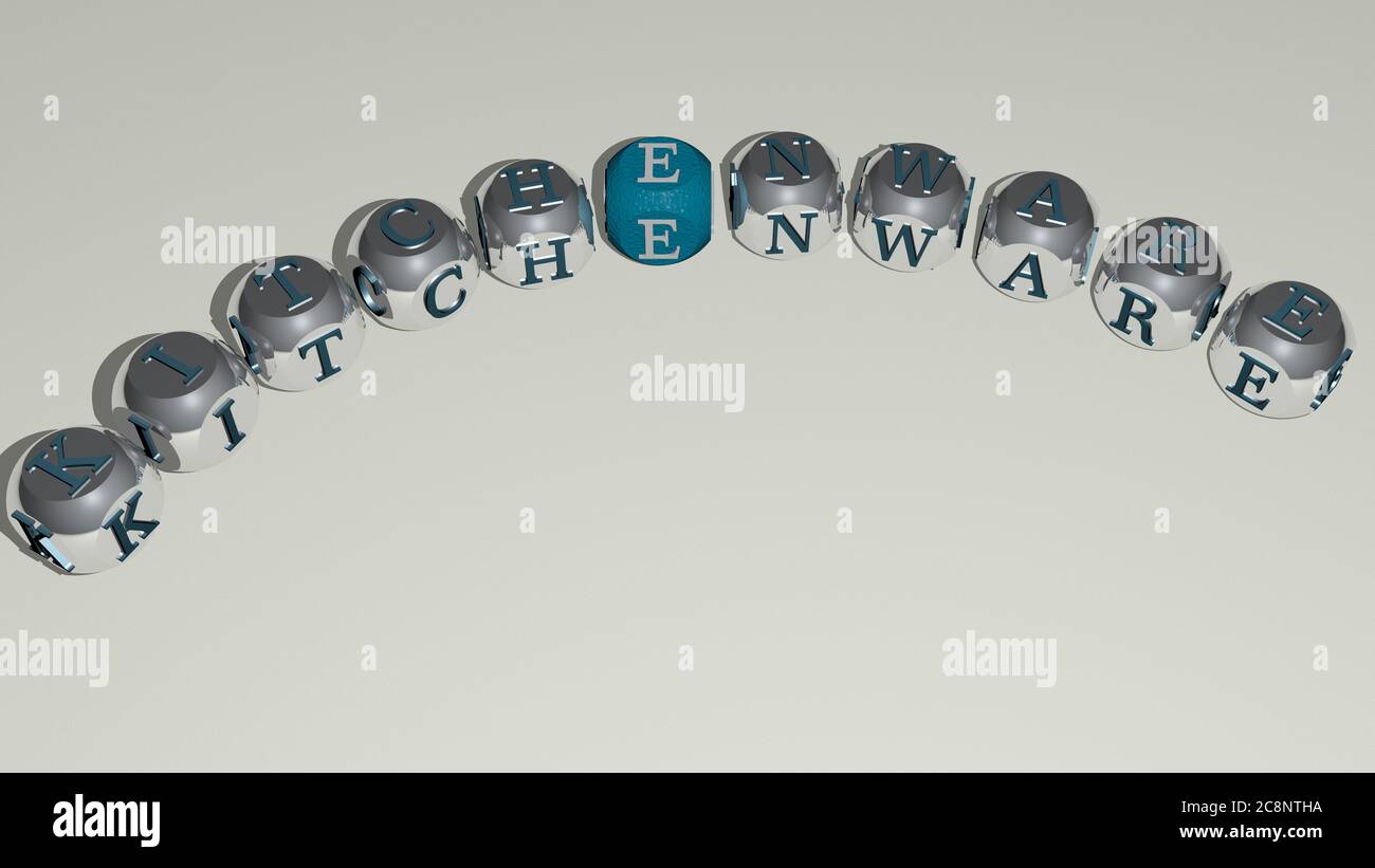 combination of KITCHENWARE built by cubic letters from the top ...