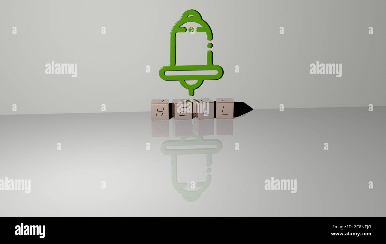 3D graphical image of BELL vertically along with text built by metallic ...