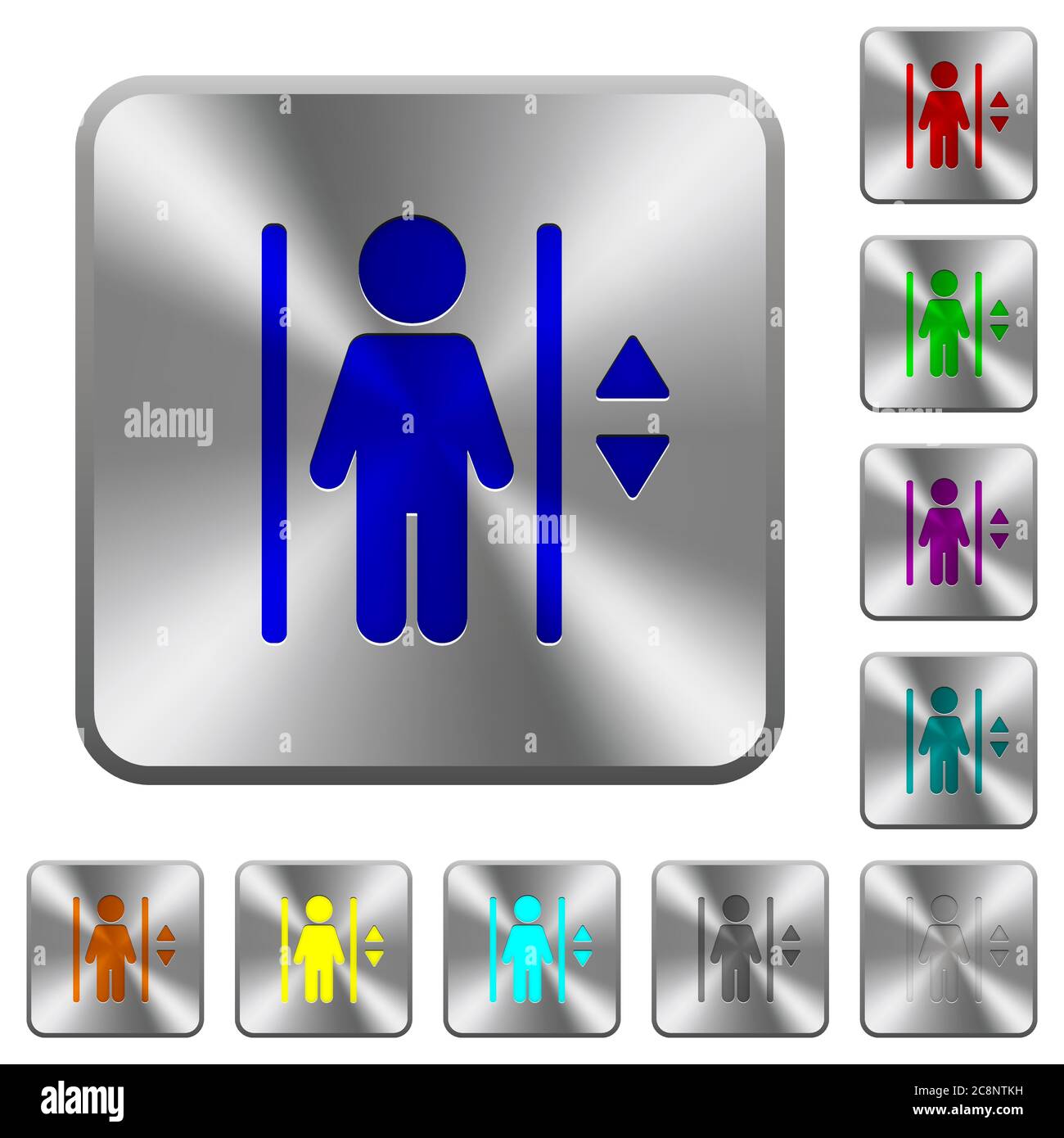 Engraved elevator icons on rounded square steel buttons Stock Vector ...