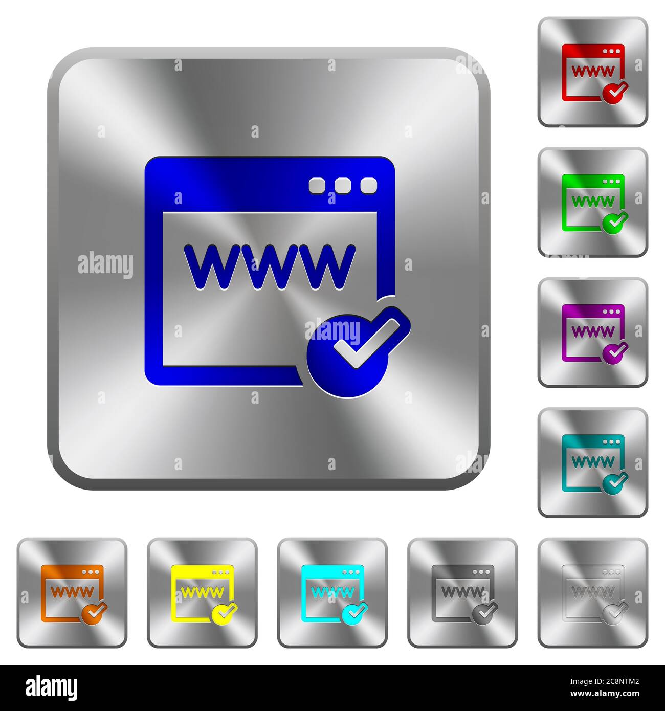 Engraved domain registration icons on rounded square steel buttons ...