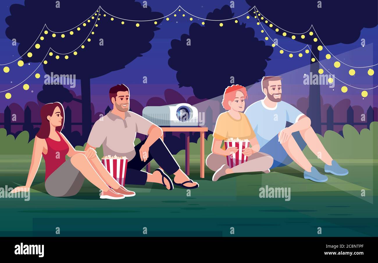 People Watching A Movie Outside