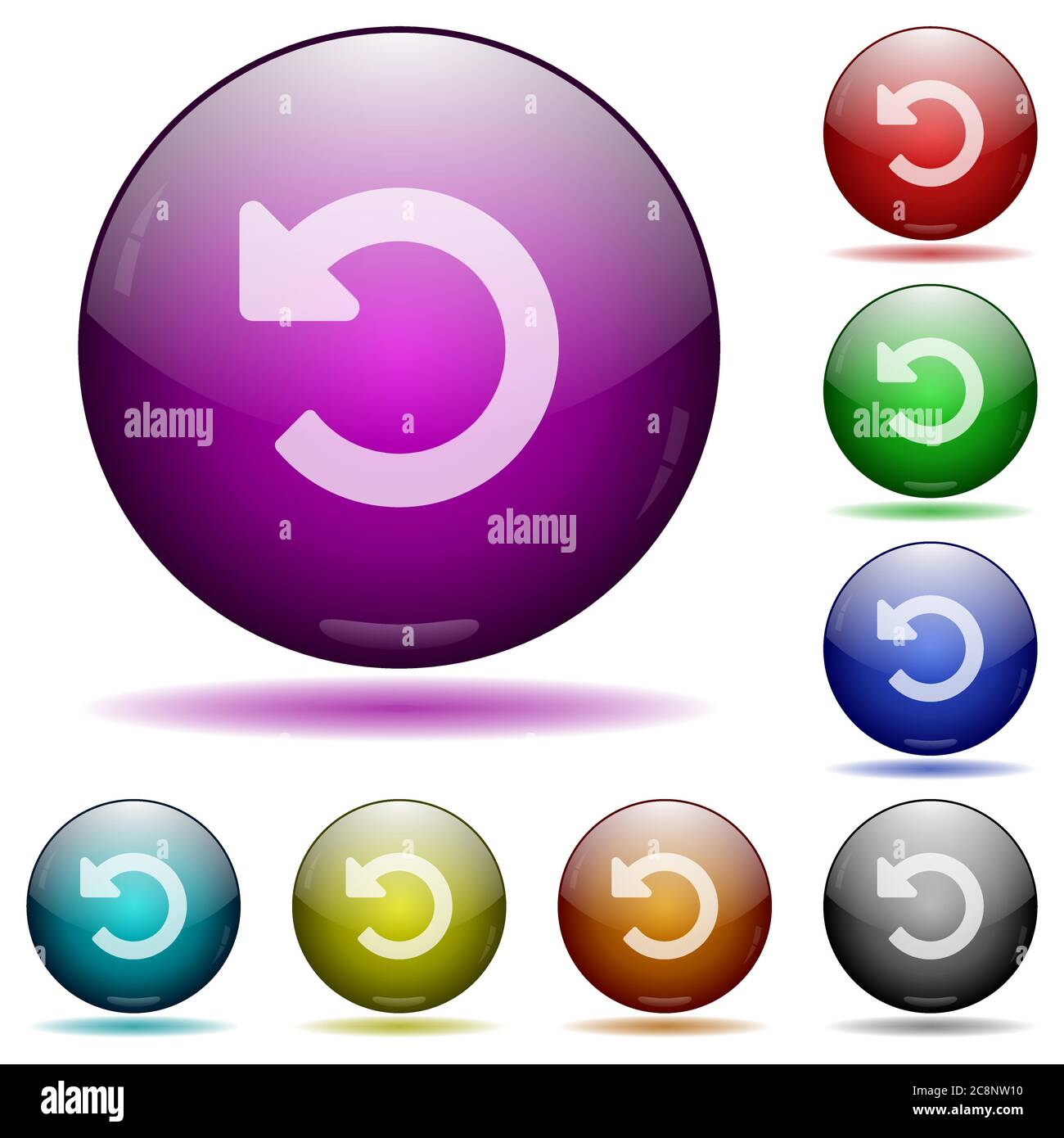 Set of color Undo changes glass sphere buttons with shadows Stock ...
