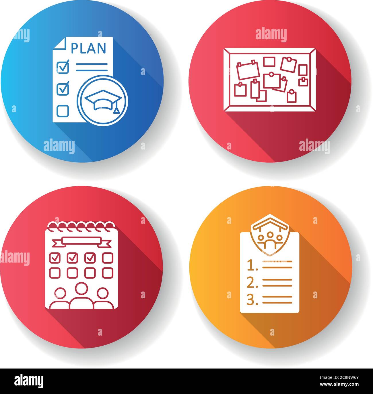 Student activities flat design long shadow glyph icons set. Educational ...