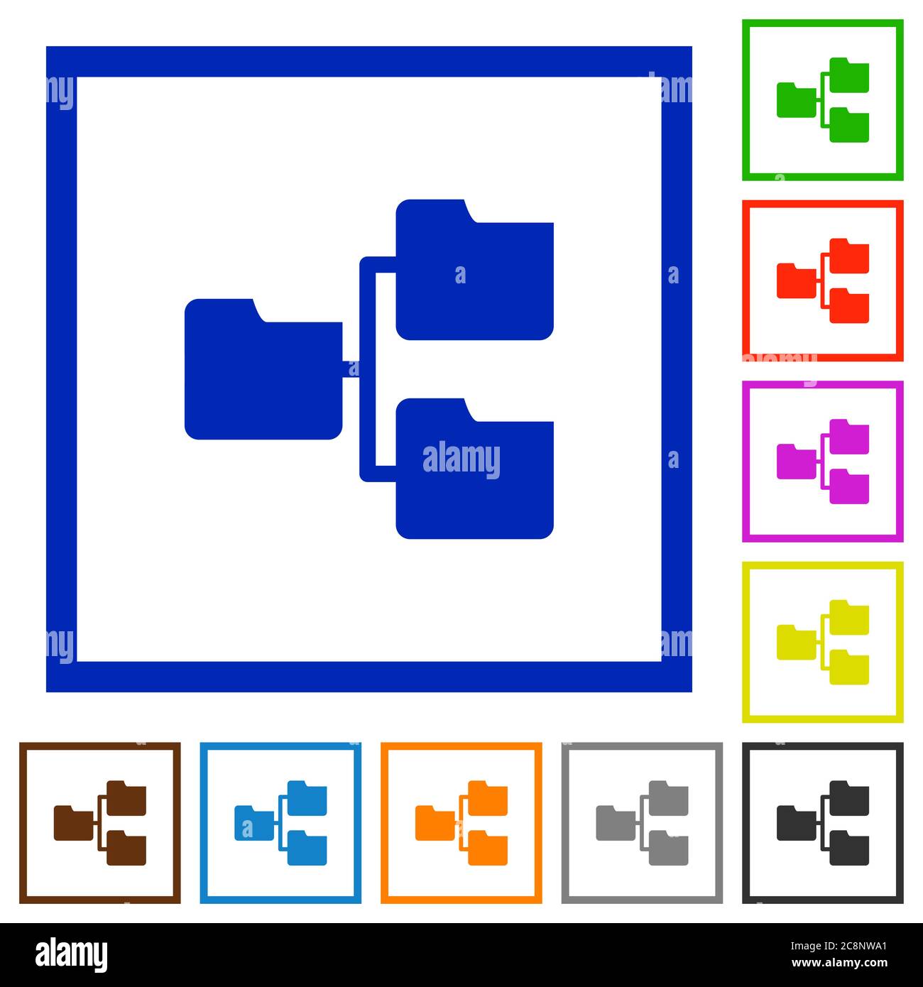 Set of color square framed Shared folders flat icons on white ...