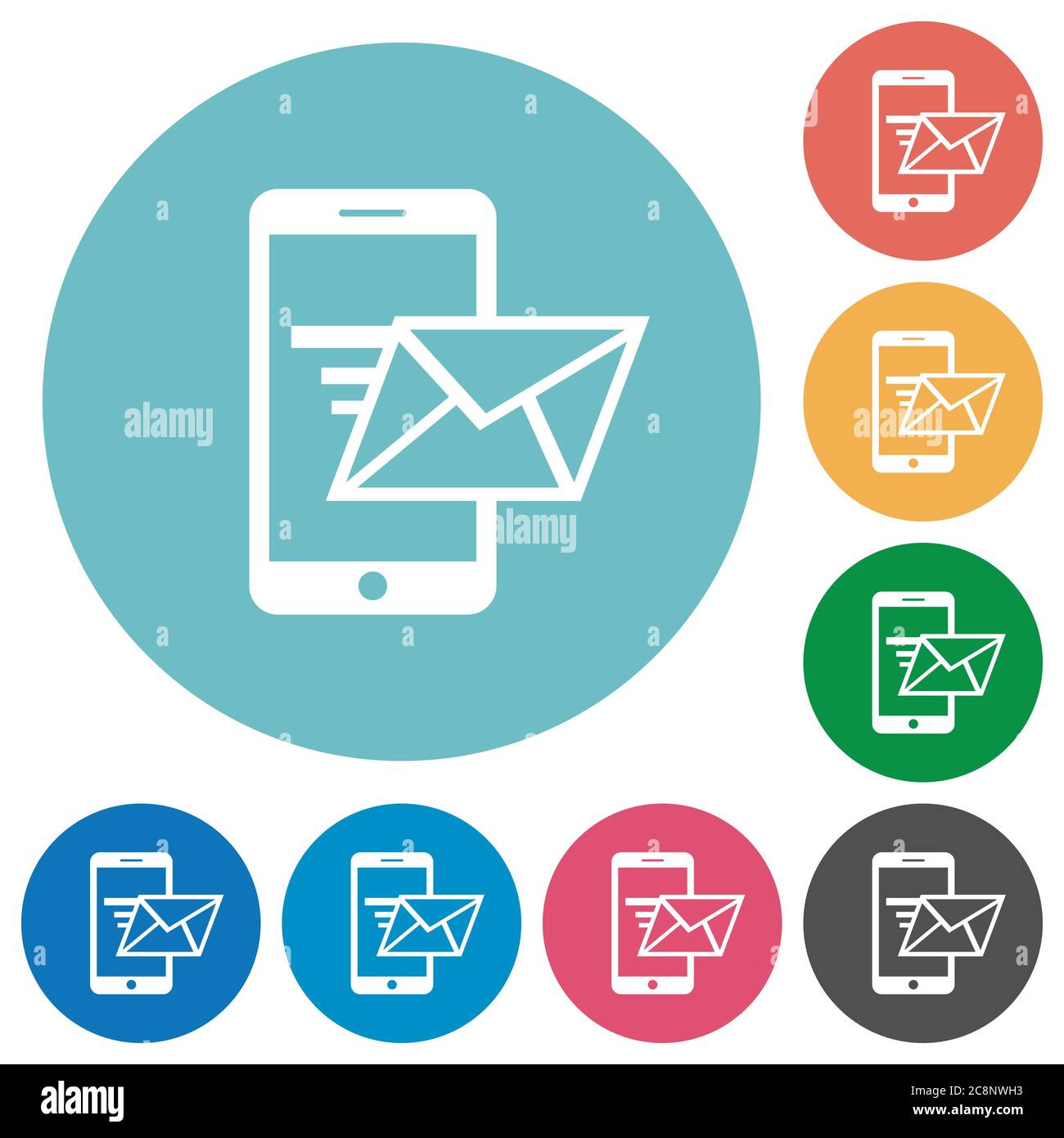 Flat sending email icon set on round color background Stock Vector ...