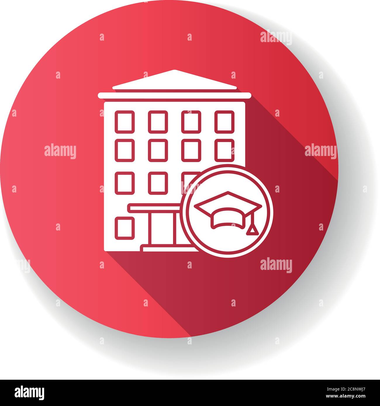 Dormitory flat design long shadow glyph icon. Students residence hall ...