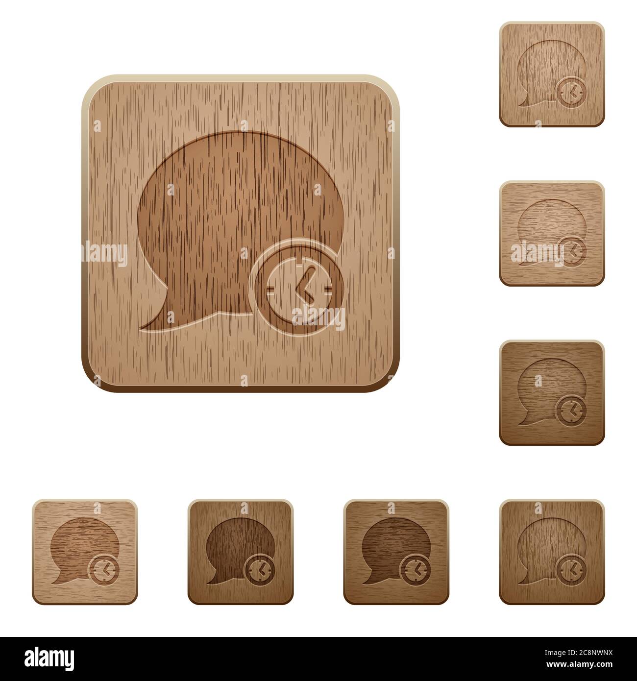 Set of carved wooden Blog comment time buttons in 8 variations Stock ...