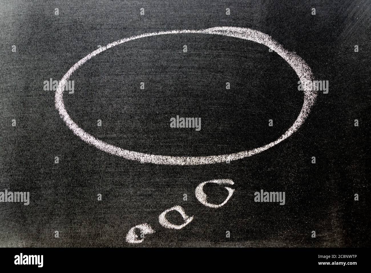 White color chalk hand drawing in round thinking bubble speech shape ...