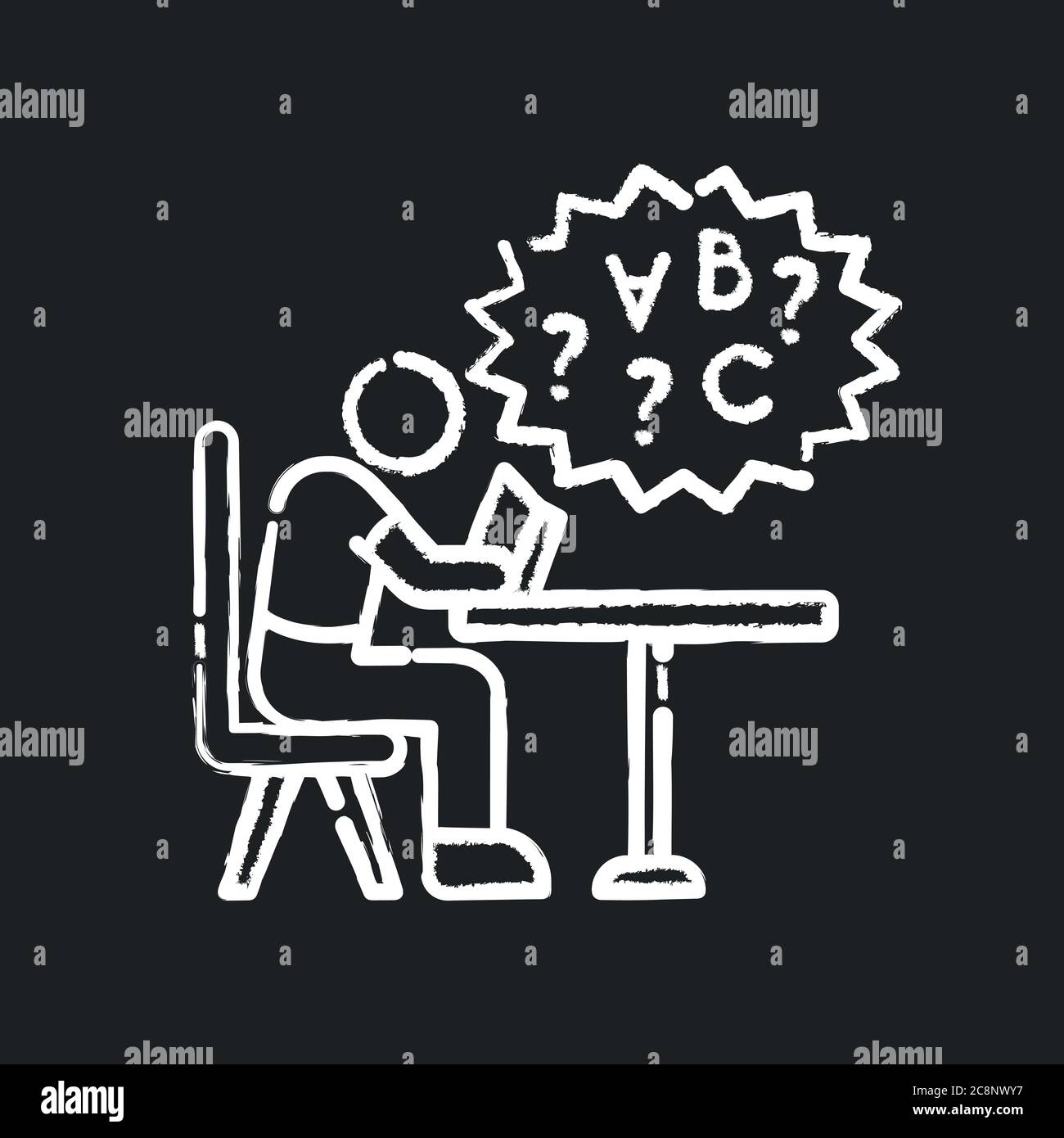 Dyslexia chalk white icon on black background. Difficulty with reading ...
