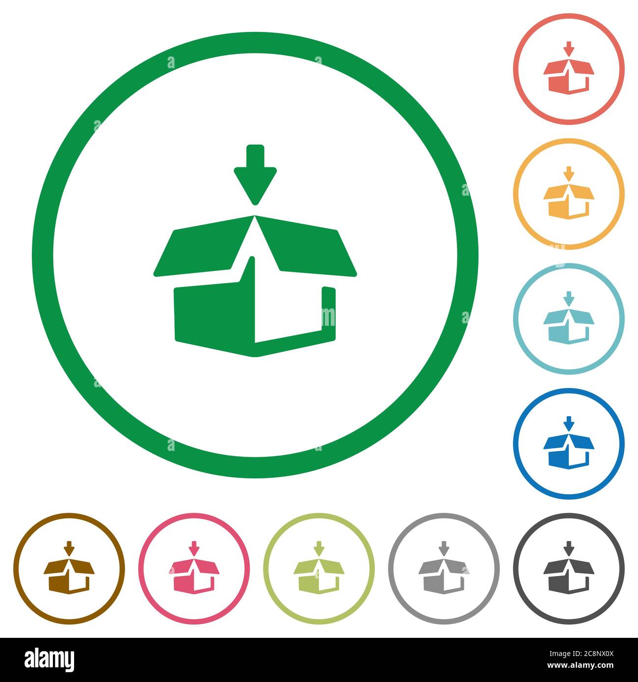 Set of pack color round outlined flat icons on white background Stock ...