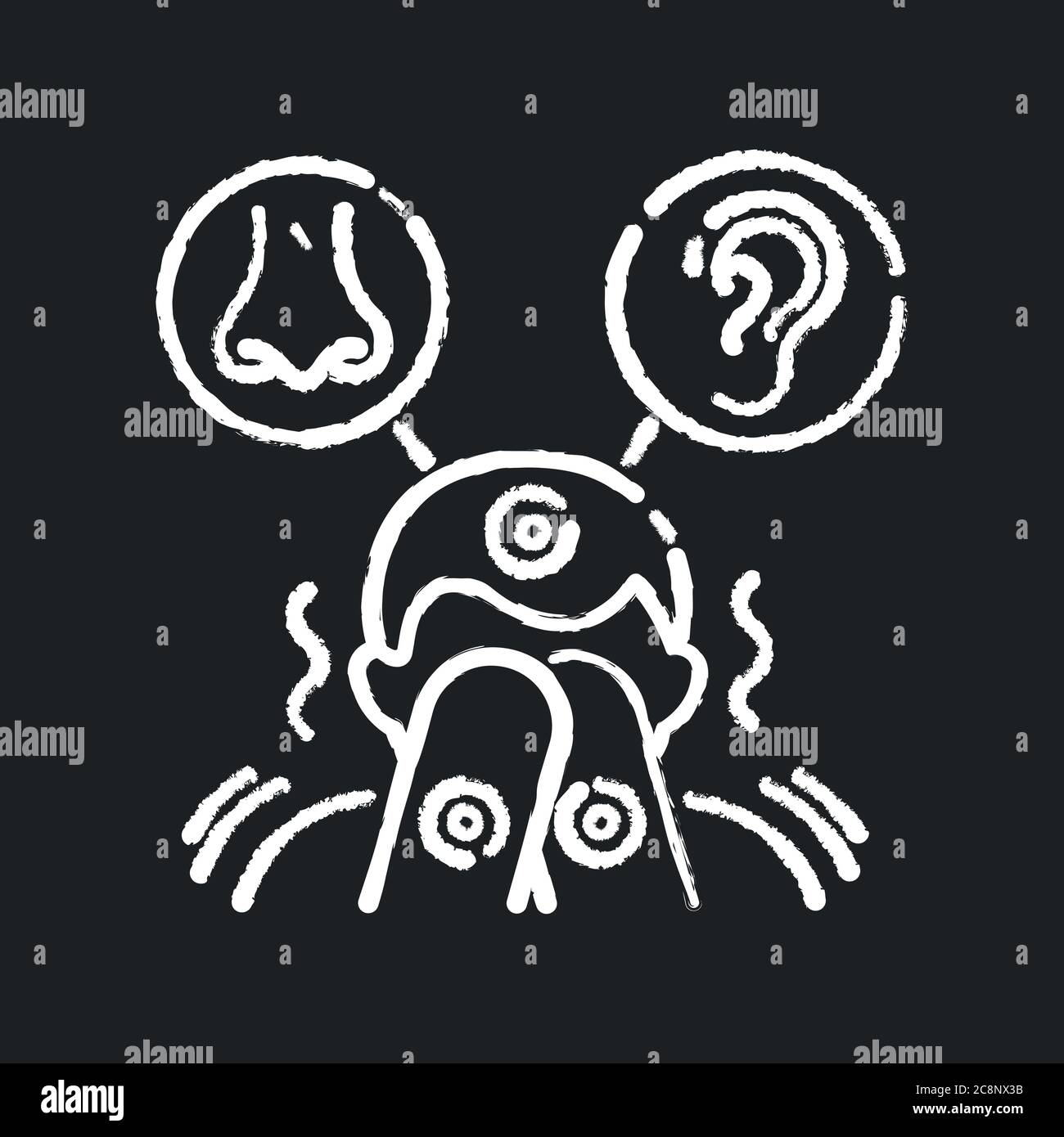 Sensory sensitivity chalk white icon on black background. Trigger for ...
