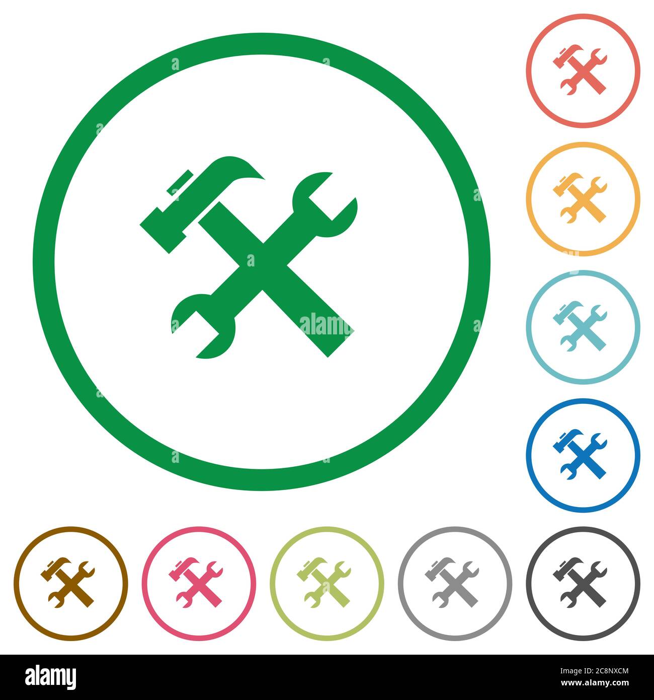 Set of tools color round outlined flat icons on white background Stock ...