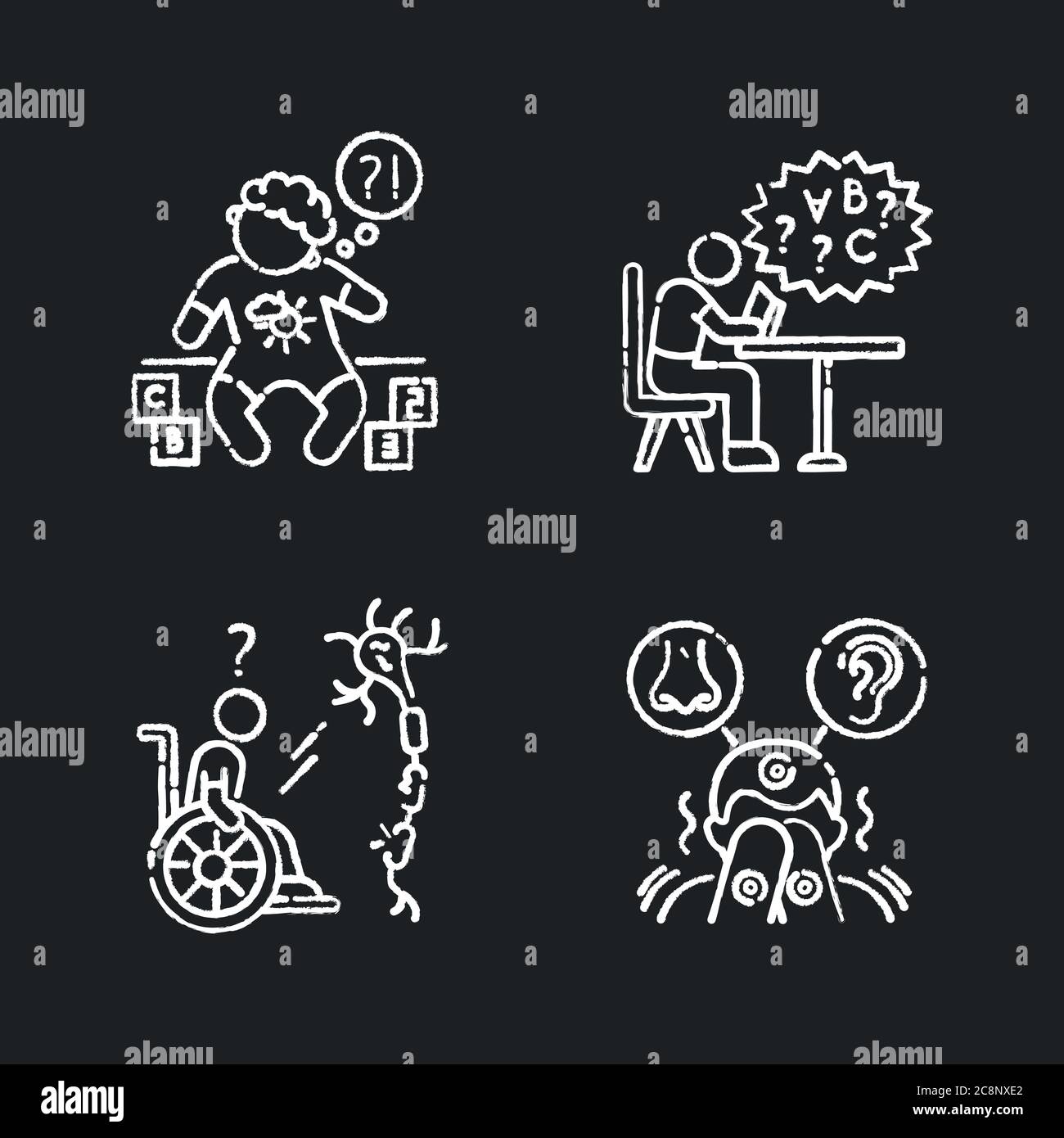 Chronic disease chalk white icons set on black background ...