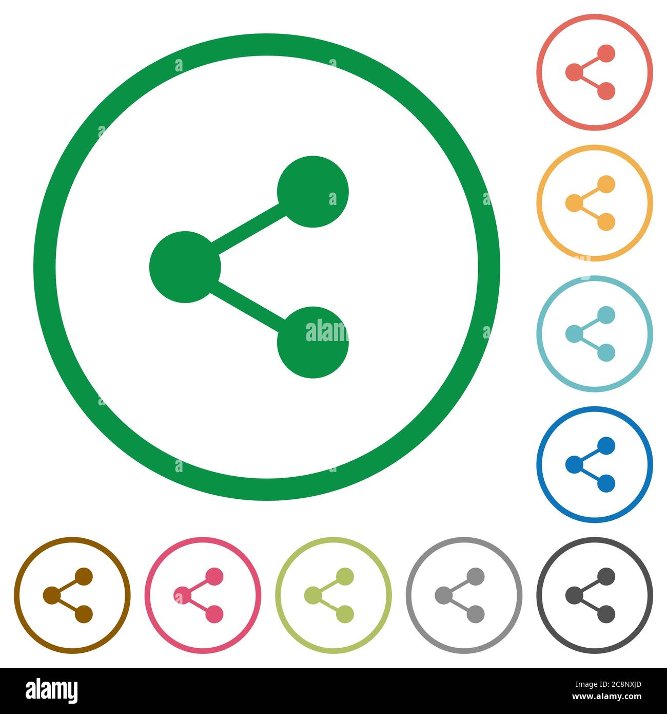 Set of share color round outlined flat icons on white background Stock ...