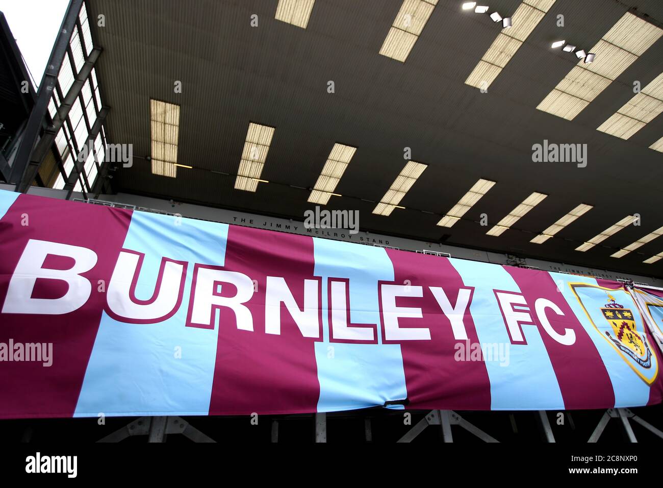 A general view of a Burnley banner in the stands ahead of the Premier ...