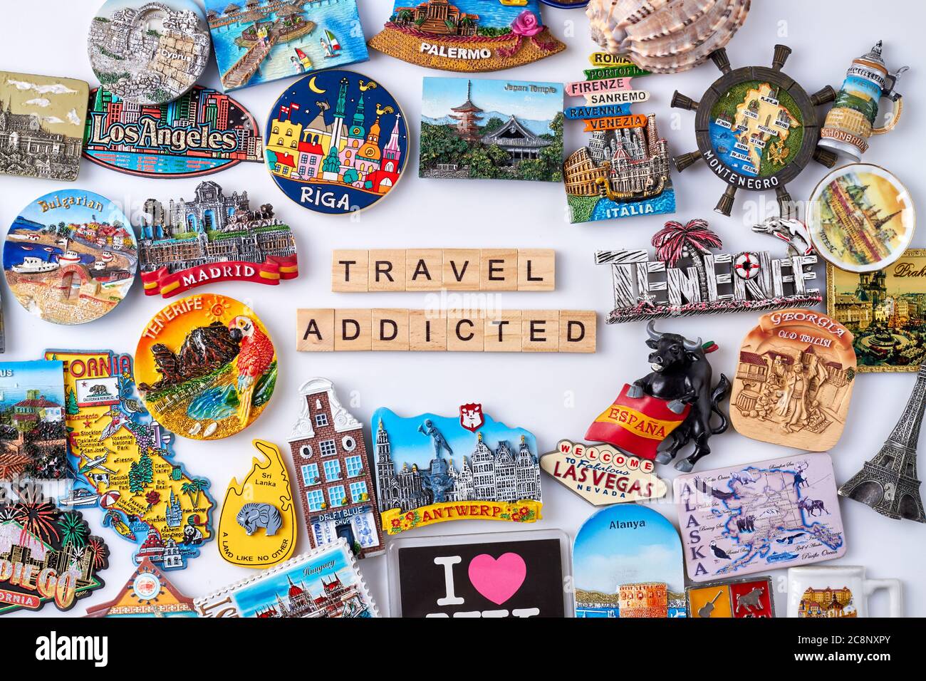Collection of souvenirs of travel addicted person Stock Photo - Alamy